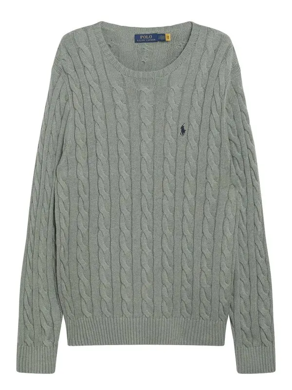 Polo Ralph Lauren Grey Cotton Cable Knit Crew Neck Sweater - Green