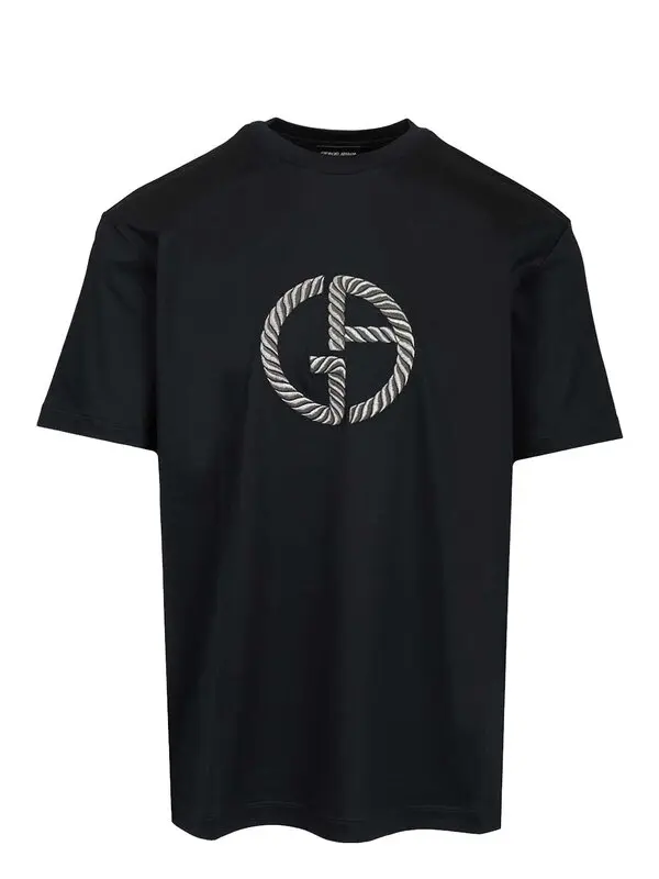 Giorgio Armani T-shirt With Embroidered Logo - Black