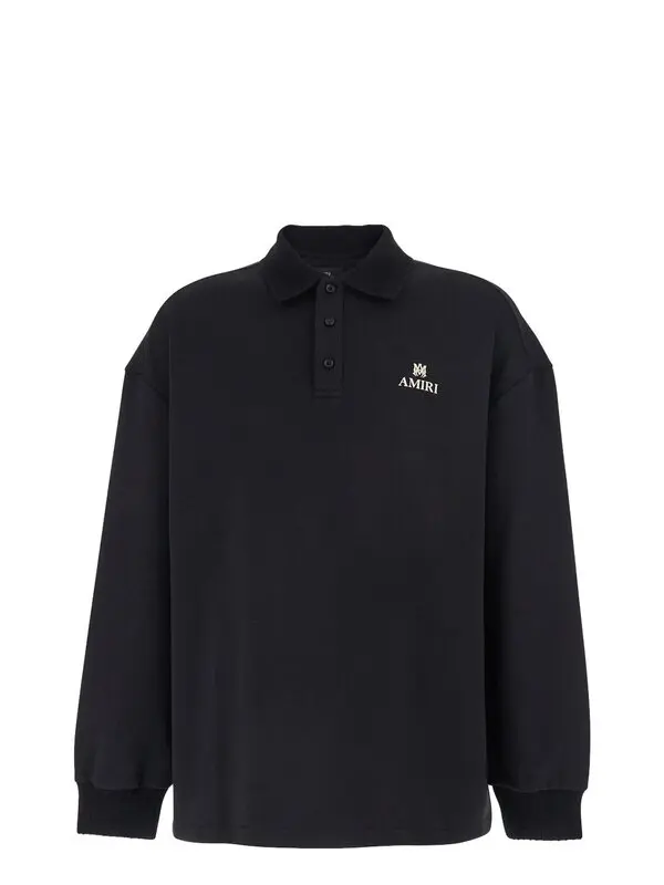 Amiri Black Polo Collar Sweatshirt With Logo Lettering On The Front In Cotton For - Multicolor