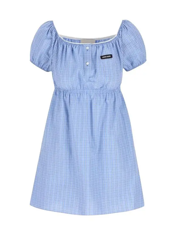 Miu Miu Plaid Popeline Mini Dress - Blue