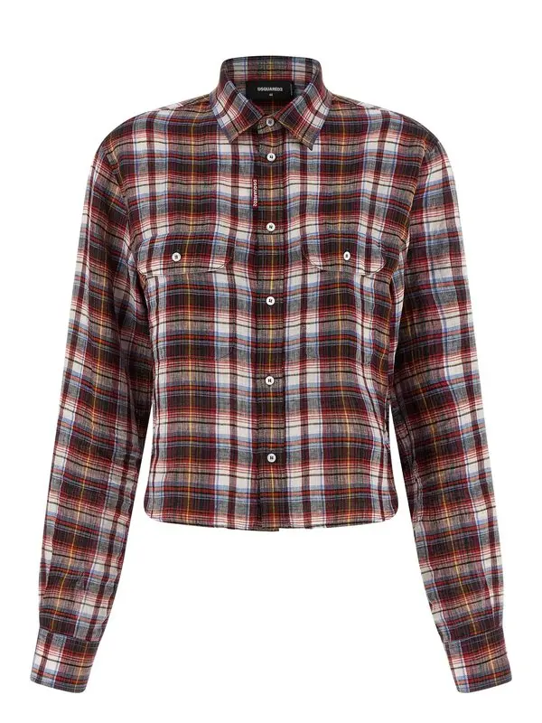Dsquared2 Checkered Linen Cropped Shirt - Red
