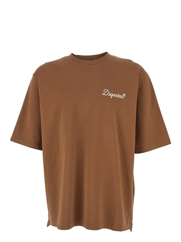 Dsquared2 T-shirt With Embroidered Logo On The Front In Cotton For - Brown