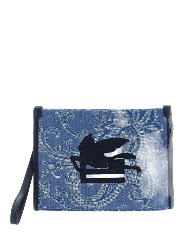 Etro Paisley Jacquard Clutch With Logo Embroidery - Blue