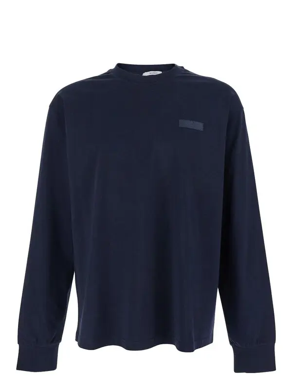 Givenchy Blue Long-sleeved T-shirt With Logo Patch On The Chest In Cotton For - Multicolor
