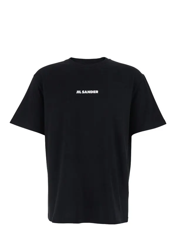 JIL SANDER Cotton Crew Neck T-shirt With Front Logo Lettering - Black