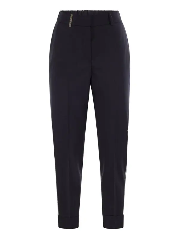 Peserico Virgin Wool Blend Trousers With Embellished Side Detail - Blue