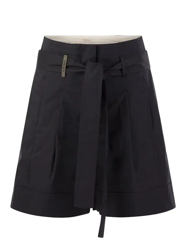 Peserico High-waisted Pleated Stretch Cotton Shorts With Belt - Blue