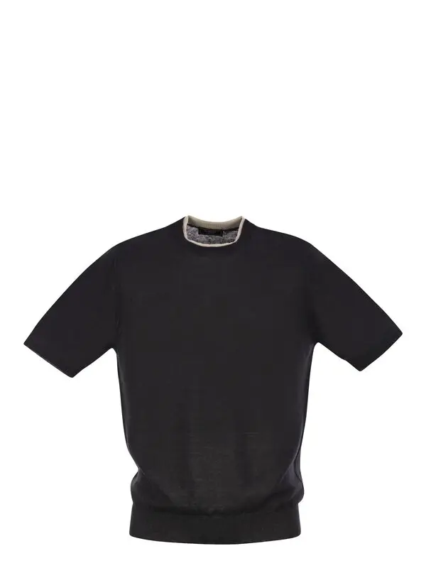 Peserico T-shirt In Linen And Cotton Yarn - Multicolor