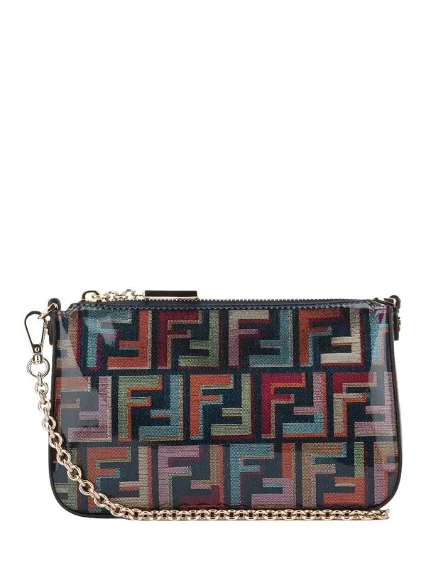 Fendi Glazed Ff Fabric Baguette Pouch With Chain - Multicolor