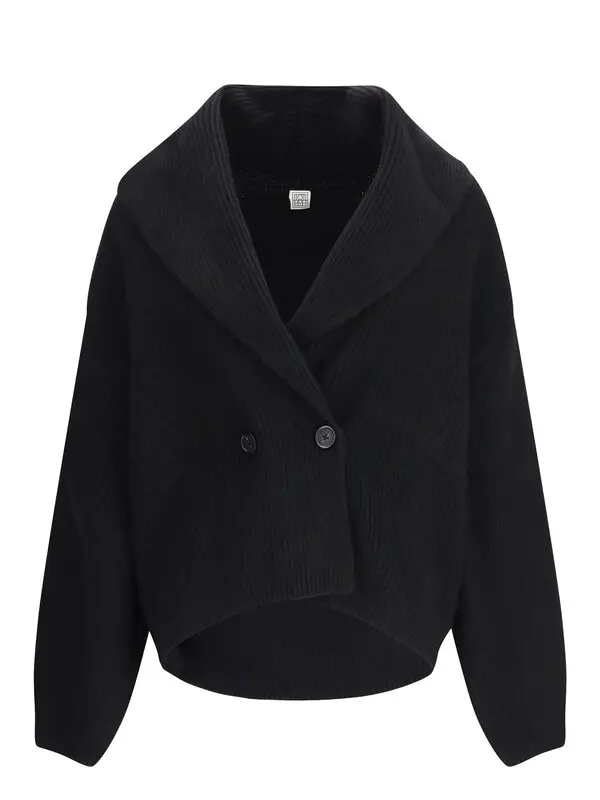 TOTEME Shawl-lapel Double-breasted Ribbed Wool Cardigan - Black