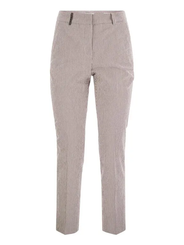 Peserico Seersucker Cotton Cigarette Trousers - Brown