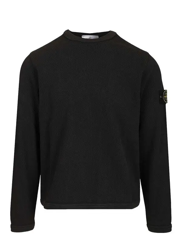 Stone Island Mesh Stitch Organic Cotton Fleece Crewneck - Black