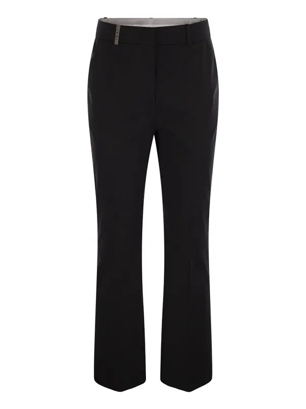 Peserico Stretch Cotton High Waist Trousers With Flared Bottom - Black