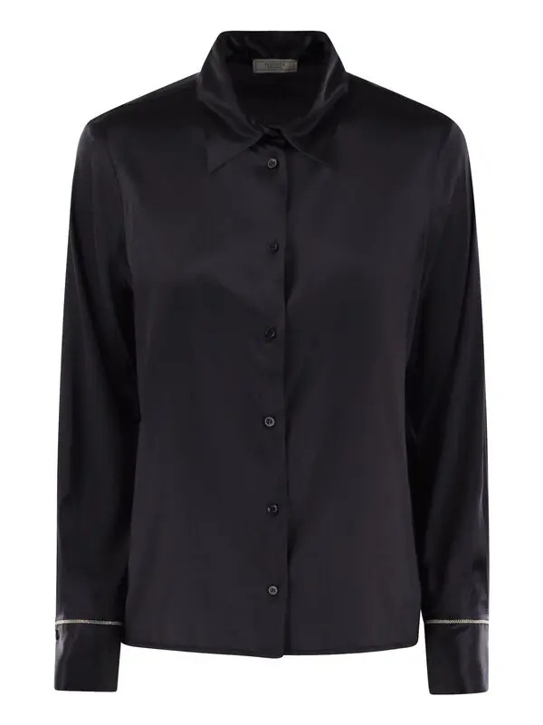 Peserico Silk Crepe Shirt With Embellished Cuffs - Multicolor