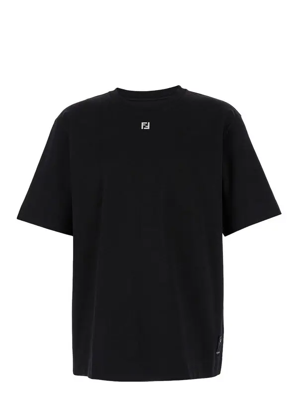 Fendi T-shirt With Metallic Logo On Front In Cotton For - Black