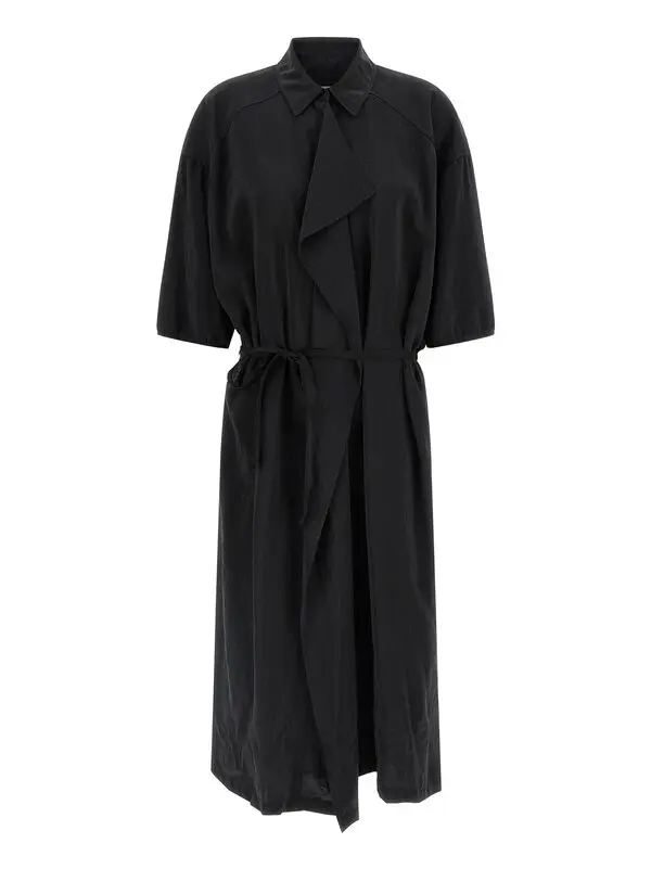 LEMAIRE Asymmetrical Silk Blend Shirt Dress - Black