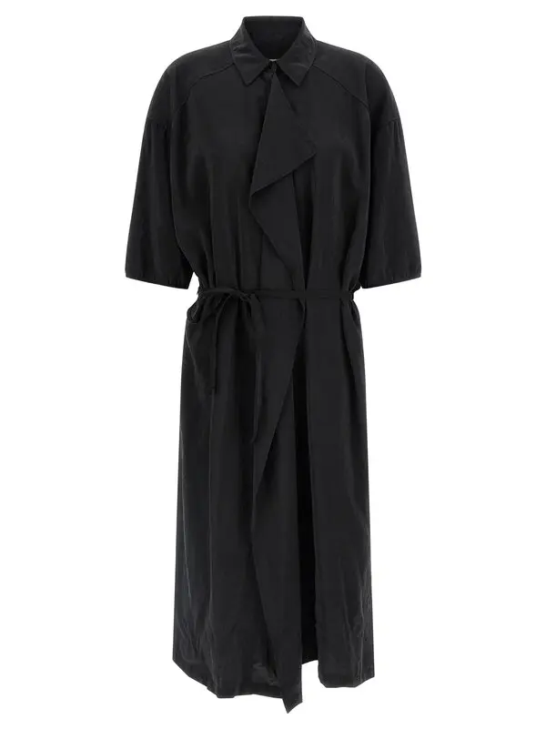 LEMAIRE Asymmetrical Silk Blend Shirt Dress - Black