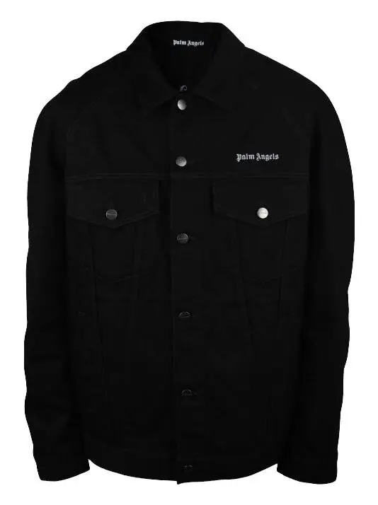 Palm Angels Embroidered Logo Denim Jacket - Black