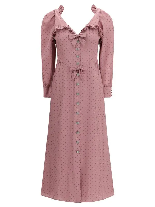 Alessandra Rich Polka Dot Ruffle Midi Dress - Pink