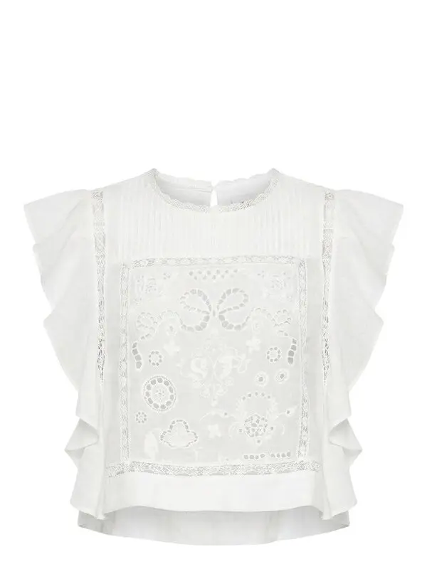 SELF-PORTRAIT Ramie Lace Frill Top - Multicolor