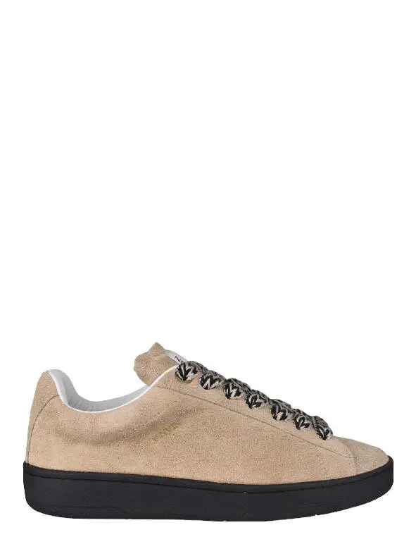 LANVIN Suede Lace Up Sneakers - Cream