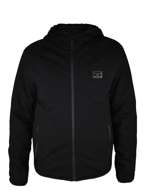 Dolce & Gabbana Hooded Vest With Metal Logo Plaque - Black