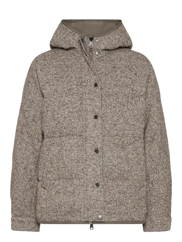 Brunello Cucinelli Chevron Pattern Down Jacket - Brown