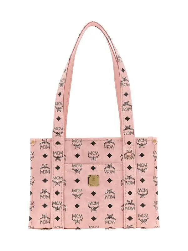 Mcm Aren School Tote Shoulder Bag In Visetos Monogram Canvas - Pink