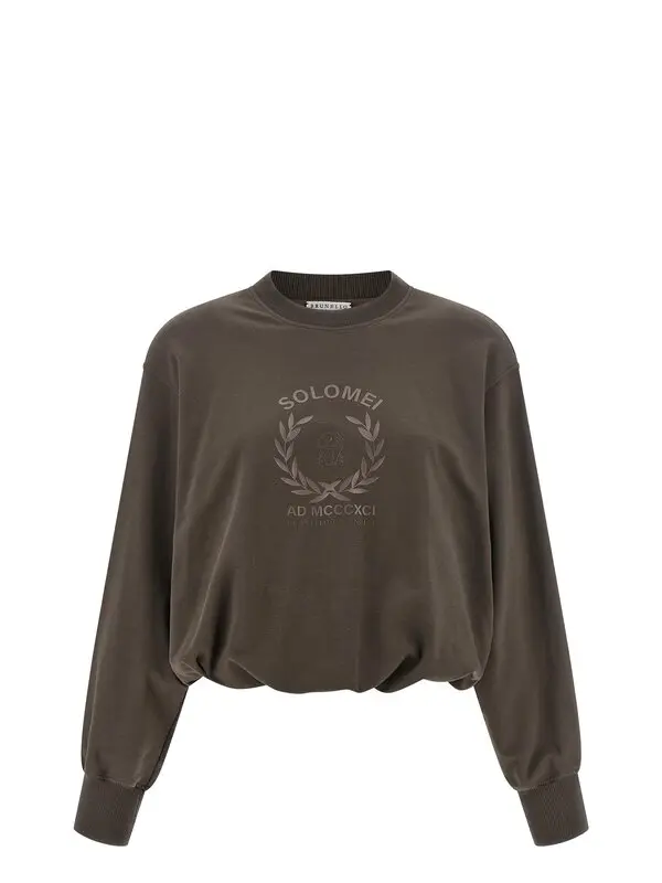 Brunello Cucinelli Cotton Crewneck Sweatshirt With Printed Detail - Brown