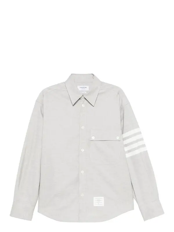 Thom Browne Cotton Shirt With Four-stripe Detail - Gray