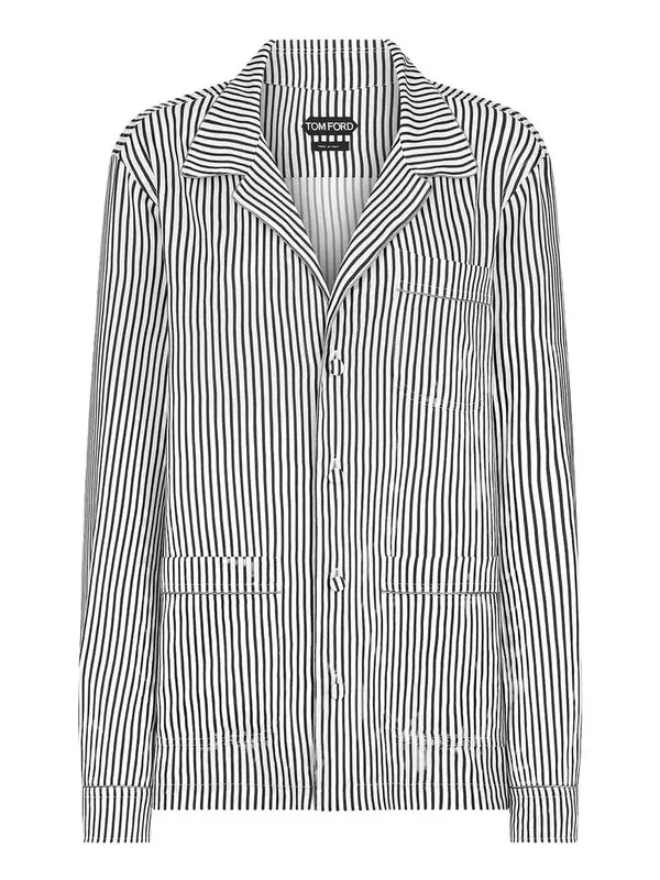 TOM FORD Striped Silk Pajama Shirt With Piping - Black