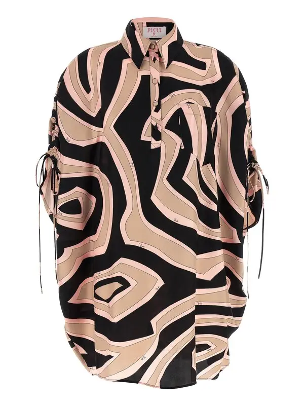 Emilio Pucci Labirinto' Print Silk Twill Short Kaftan Dress - Multicolor