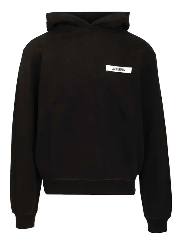 Jacquemus Cotton Hooded Sweatshirt With Logo Label - Black