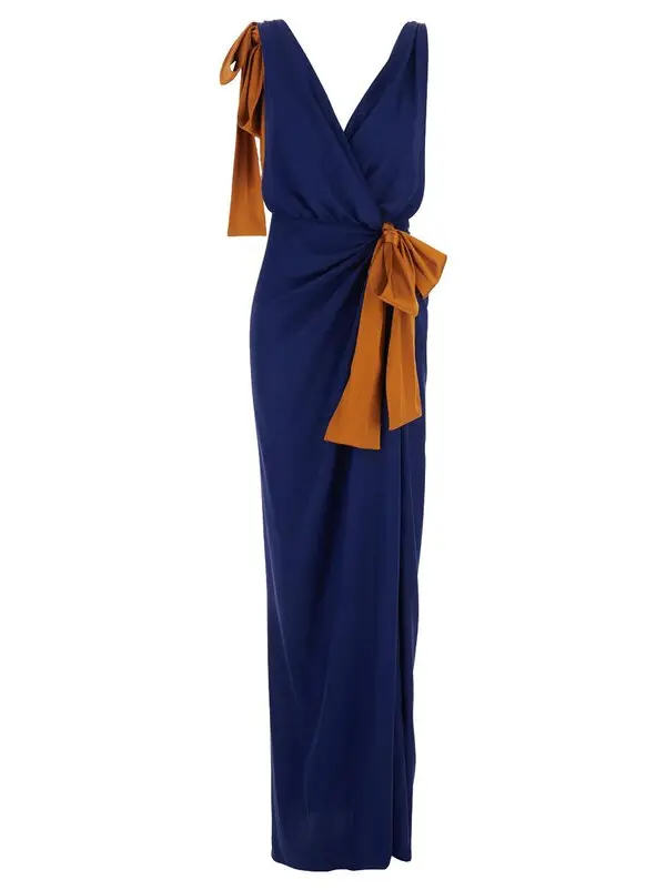 Saint Laurent Blue Satin Silk Long Dress - Multicolor