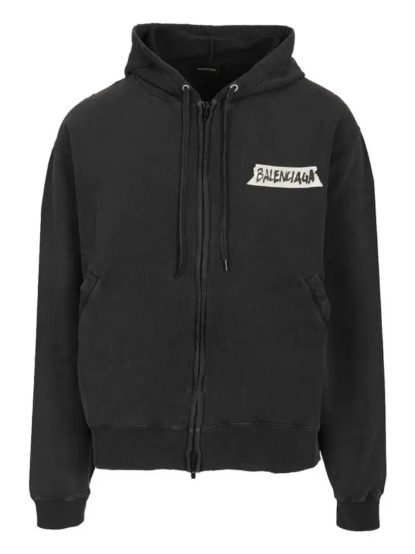 Balenciaga Oversized Masking Tape Zip-up Sweatshirt - Black