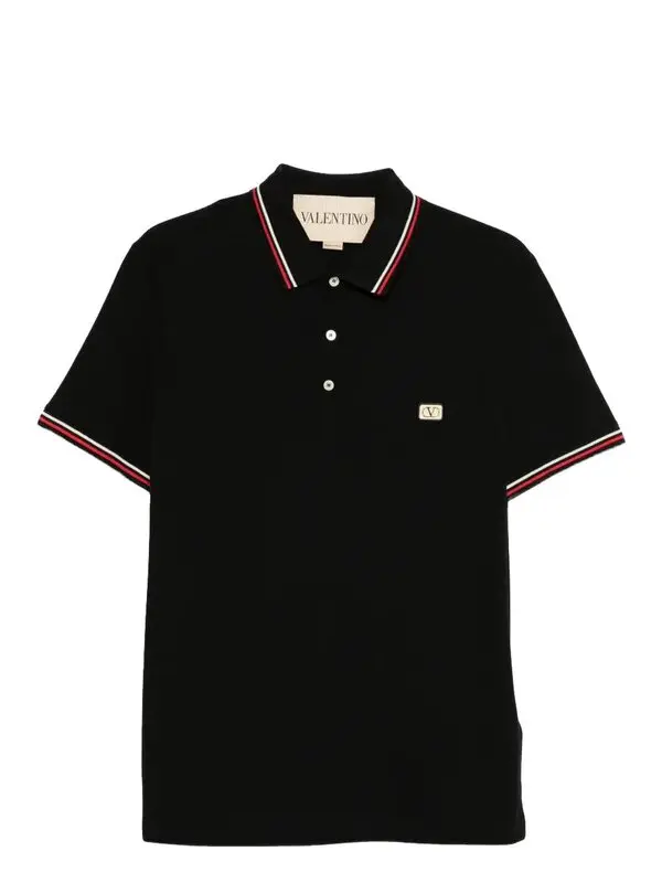 Valentino Garavani Cotton Piqué Polo Shirt With Vlogo Patch - Black