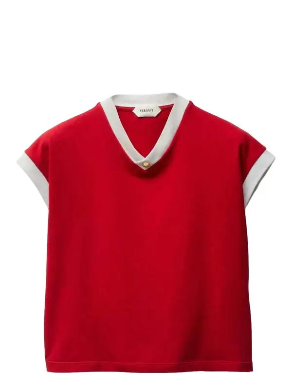 Versace Stretch Cotton Jersey T-shirt With Medusa Appliqu - Red