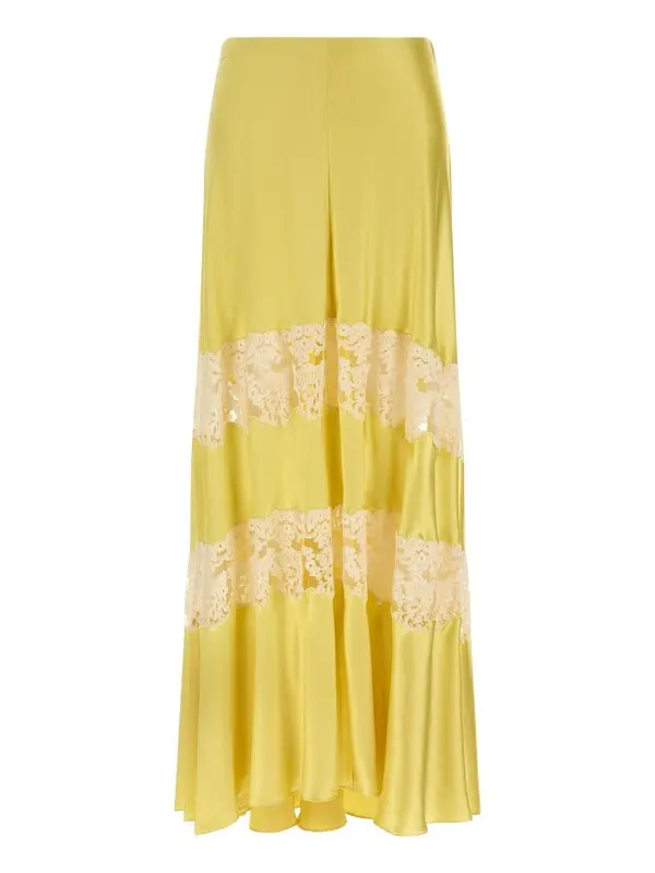 Alberta Ferretti Long Lace Insert Skirt - Yellow
