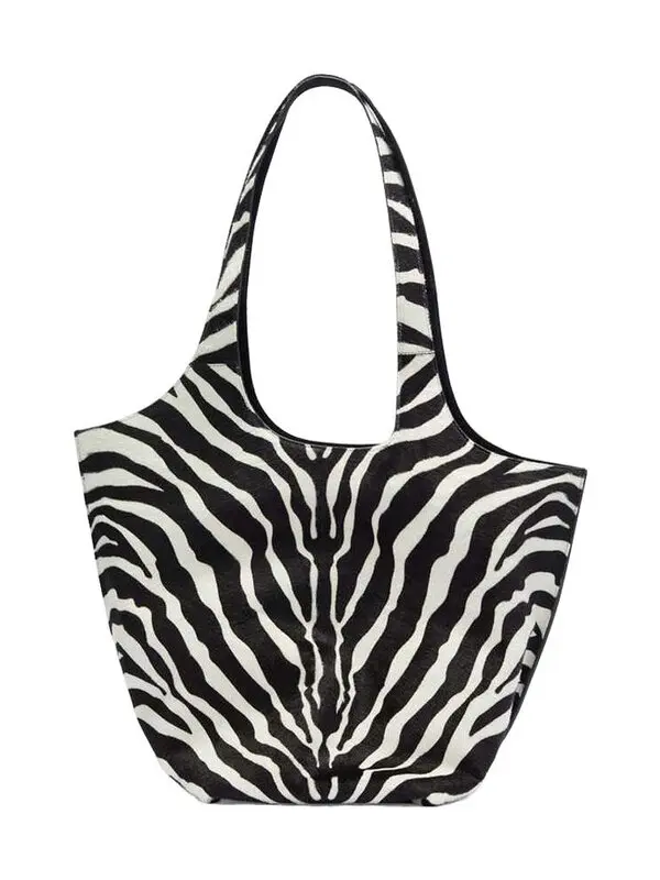 Attico La Scoop Large" Zebra Print Pony Skin Shoulder Bag - Multicolor