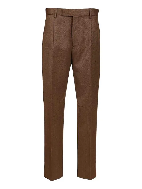 Zegna Wool Trousers With Button, Hook, And Zip Fastening - Brown