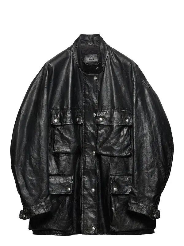 Prada Antiqued Leather Peacoat - Black