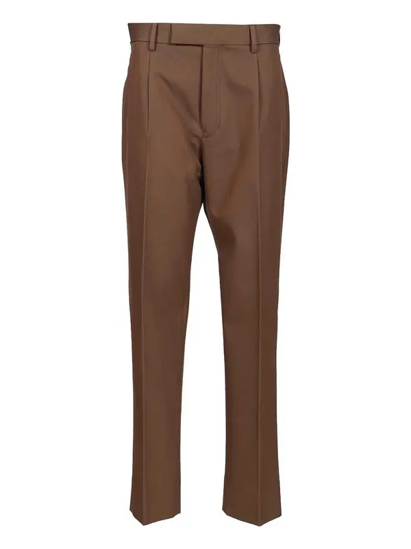 Zegna Dark Foliage Cotton And Wool Trousers - Brown