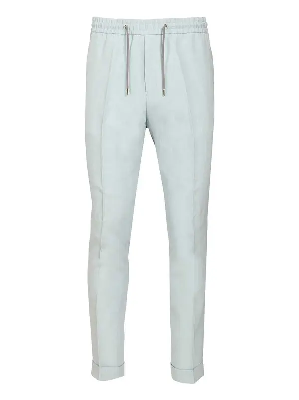 Paul Smith Slim Fit Linen Trousers With Drawstring And Pleats - Blue