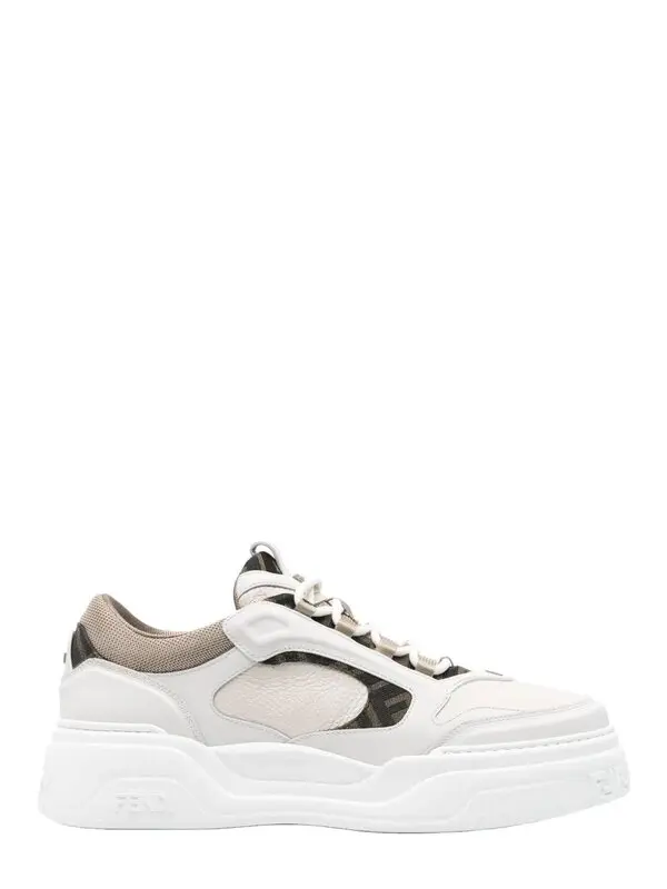 Fendi Force Leather Sneakers With Ff Jacquard And Mesh Details - White