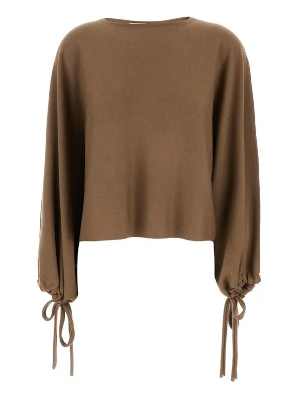 Max Mara Wool Crewneck Sweater With Tie Cuffs - Brown