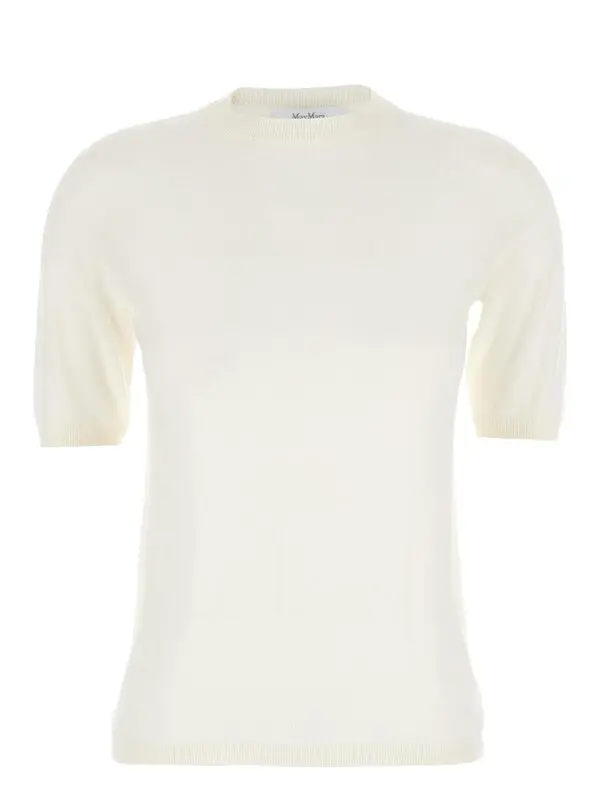 Max Mara Gerico Wool Crewneck Sweater With Short Sleeves - White