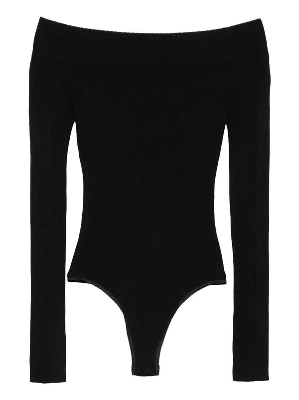 Alaïa Fine Ribbed Off-shoulder Long Sleeve Top - Black