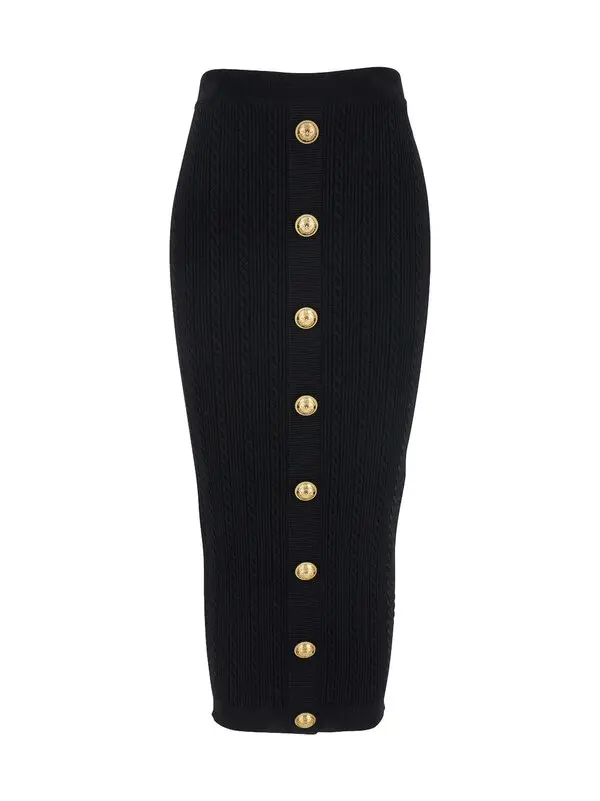 Balmain Ribbed Pencil Skirt With Logo Buttons - Multicolor
