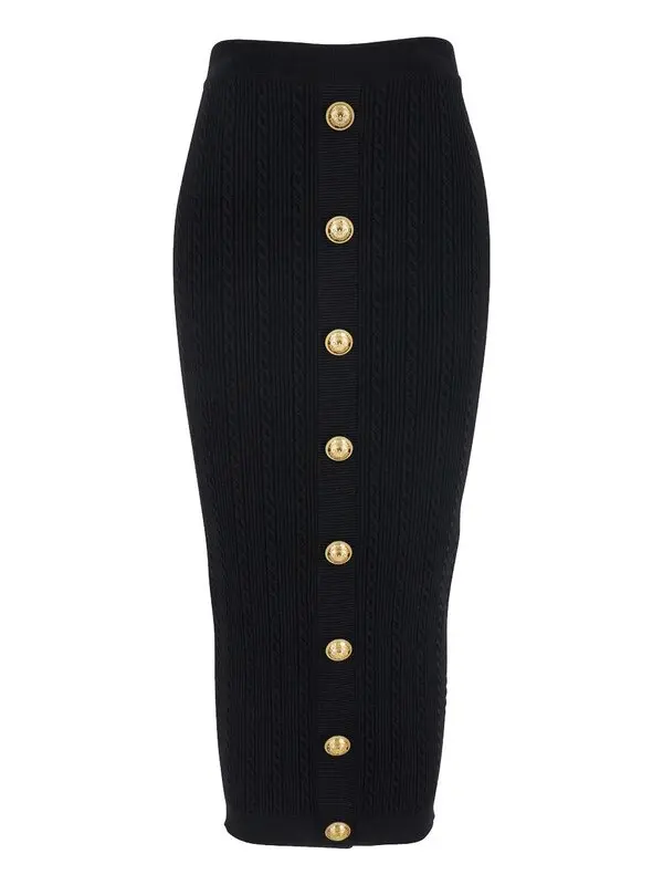 Balmain Ribbed Pencil Skirt With Logo Buttons - Multicolor