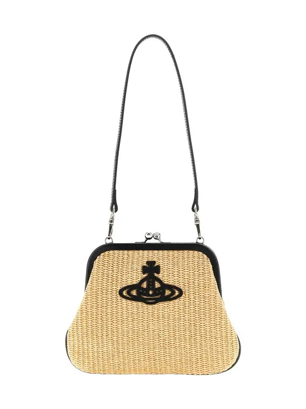 VIVIENNE WESTWOOD Braided Raffia Clutch With Leather Trim - Cream